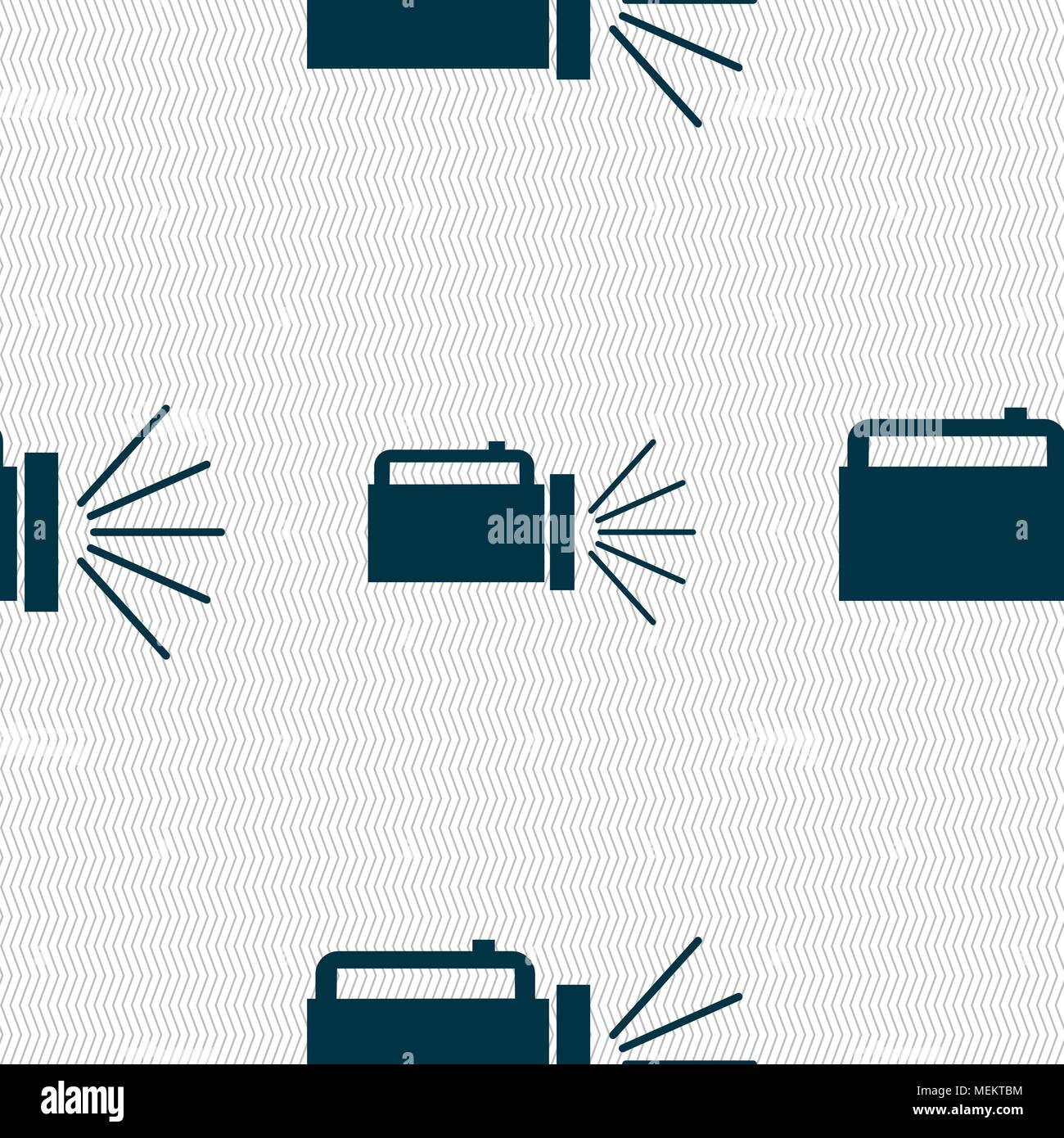 flashlight icon sign. Seamless abstract background with geometric ...