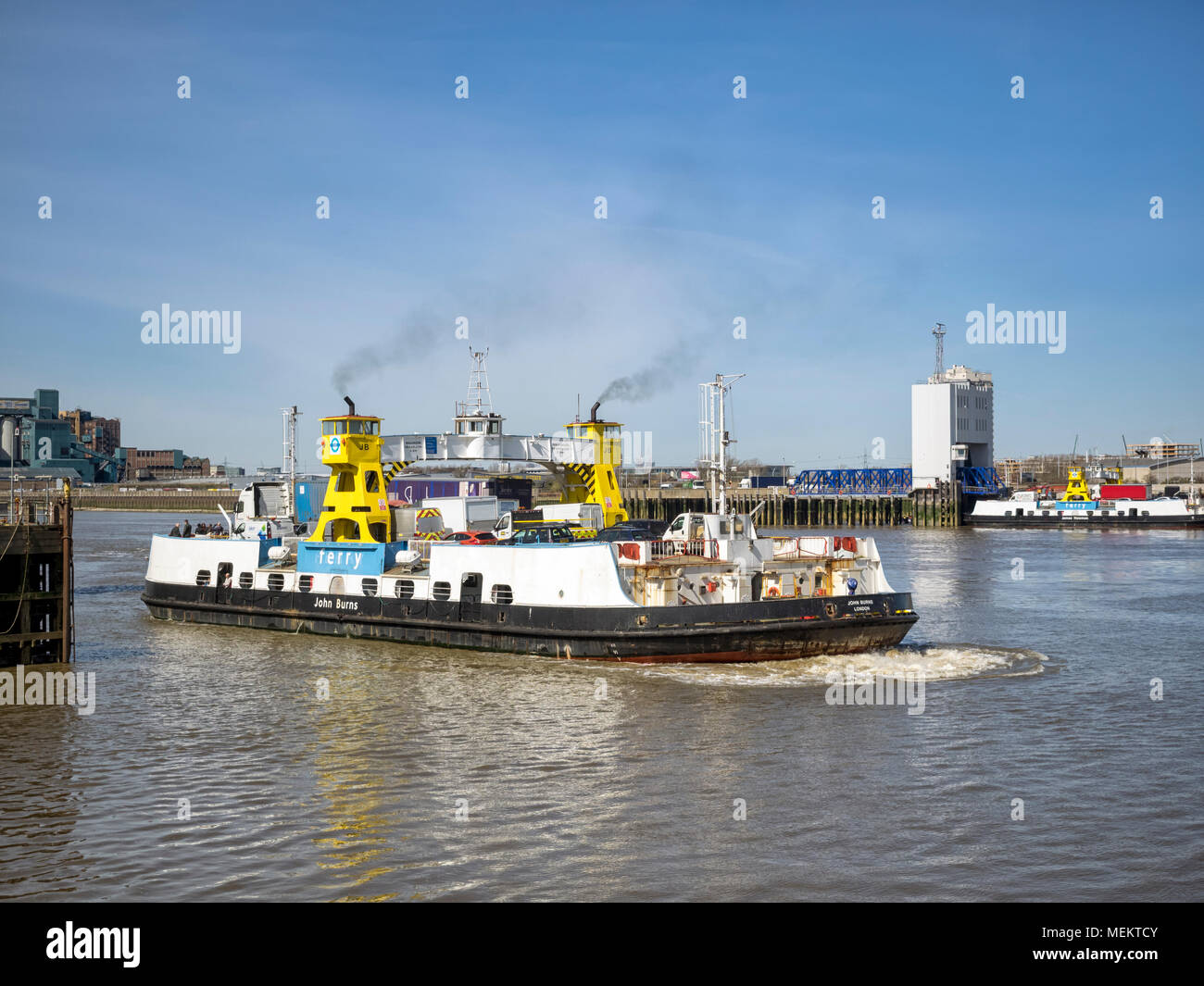 LONDON, UK - APRIL 05, 2018: The Woolwich Ferry on the River Thames ...