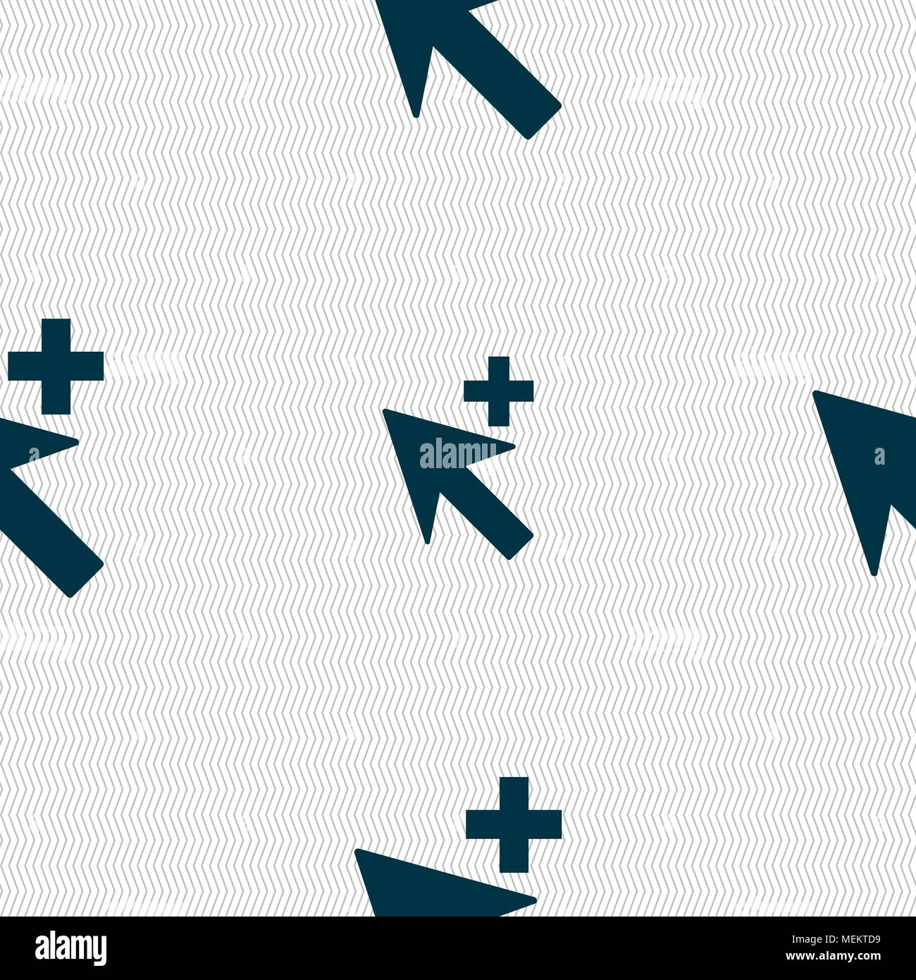 Cursor, arrow plus, add icon sign. Seamless abstract background with geometric shapes. Vector ...