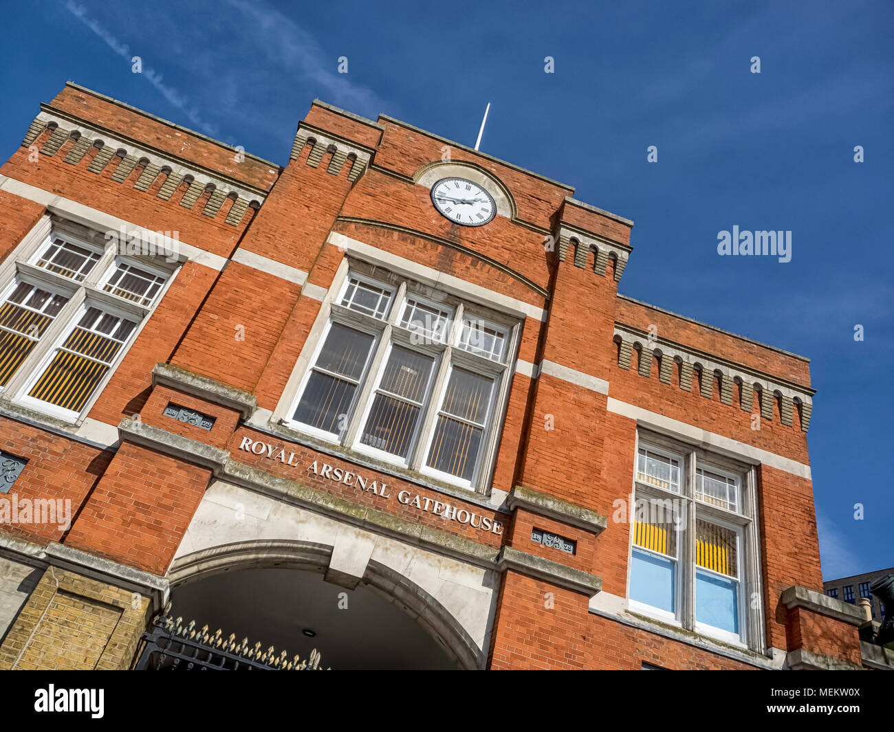 LONDON, UK - APRIL 05, 2018: The Royal Arsenal Gatehouse at the Royal ...