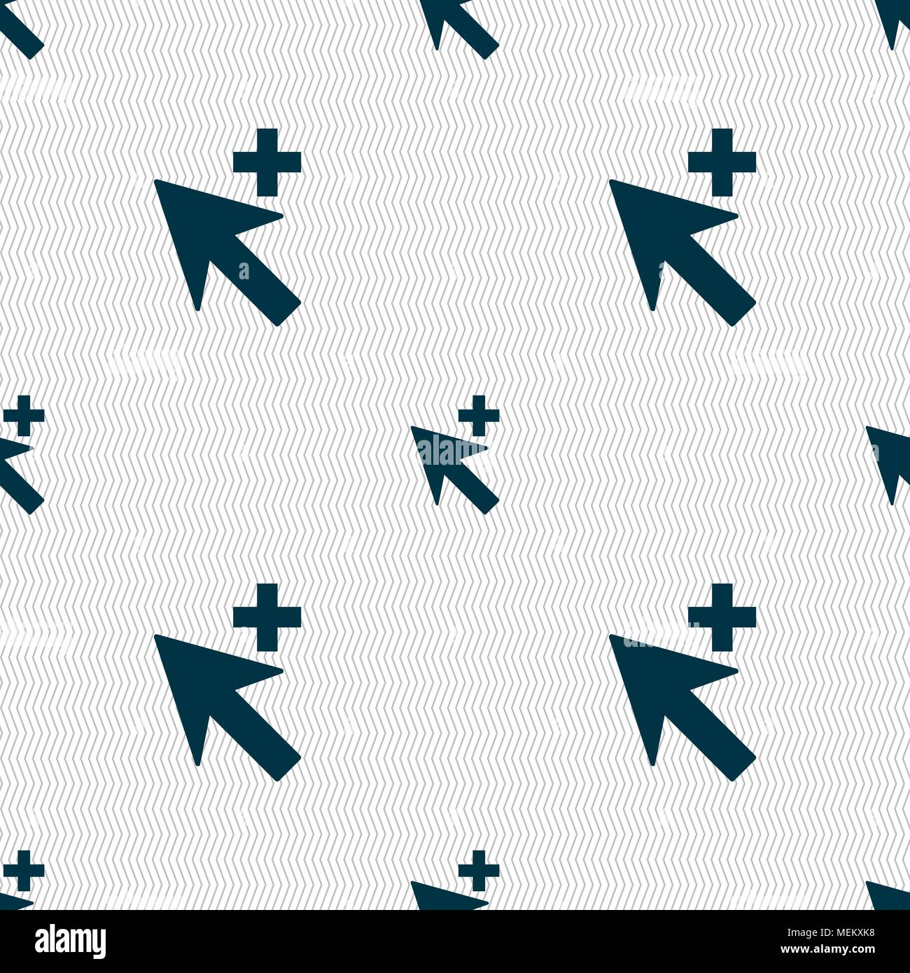 Cursor, arrow plus, add icon sign. Seamless abstract background with geometric shapes. Vector ...
