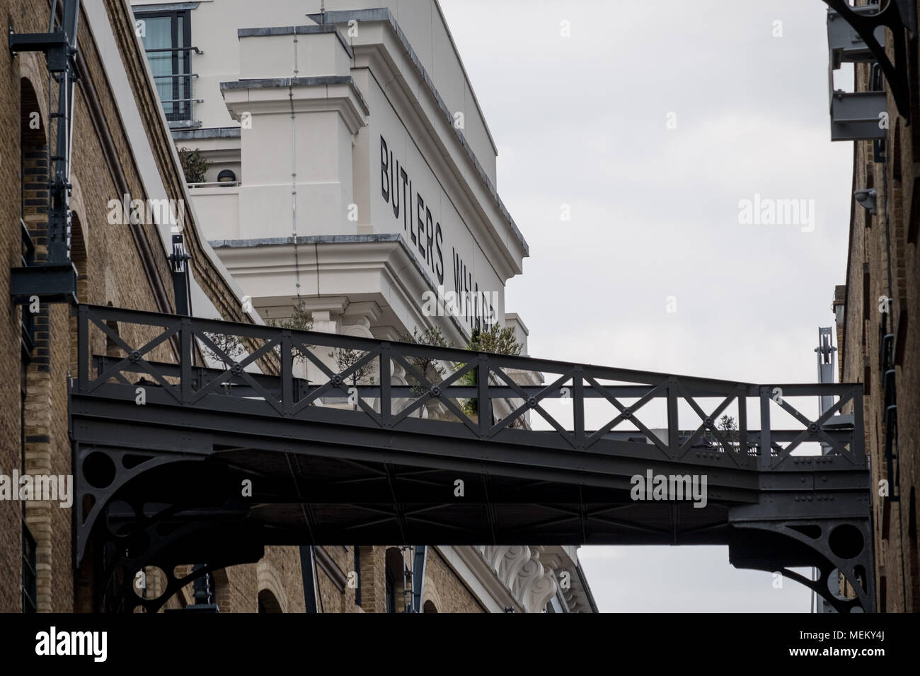 London UK. Close up of historic renovated Butler's Wharf warehouse ...