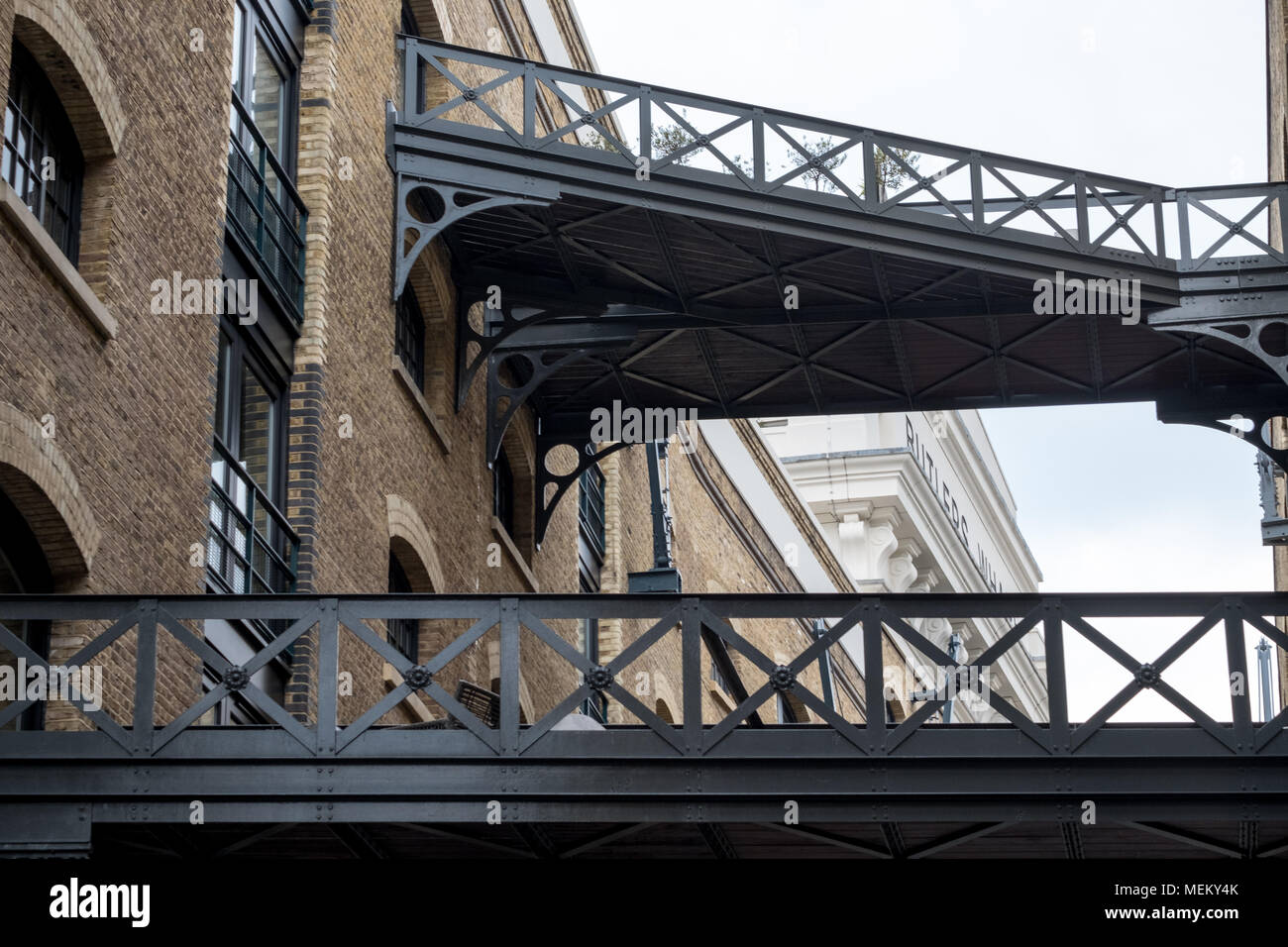 London UK. Close up of historic renovated Butler's Wharf warehouse ...