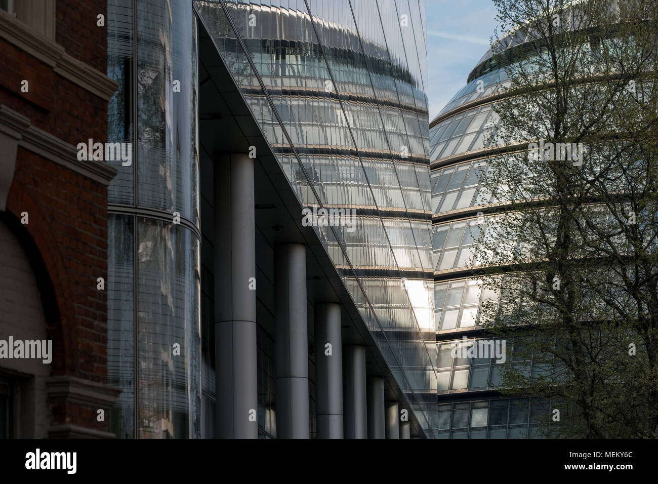 London UK. Photograph of City Hall, taken from the rear at dusk ...