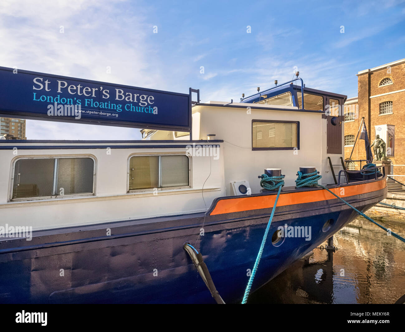 LONDON, UK - APRIL 05, 2018: St. Peter's Barge, a Floating Church close ...