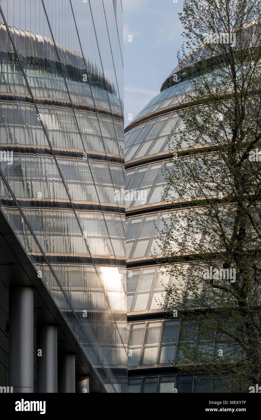 London UK. Photograph of City Hall, taken from the rear at dusk ...