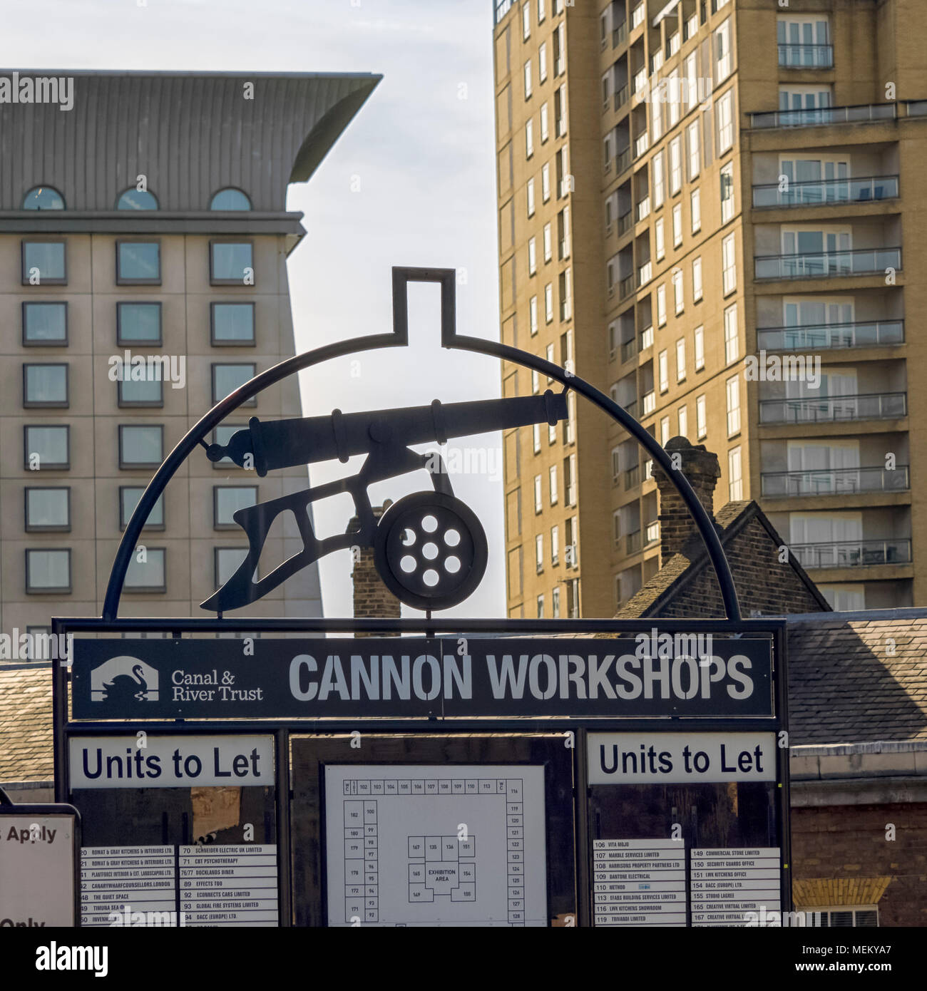 LONDON, UK - APRIL 05, 2018: Sign over entrance to Canon Workshops at ...