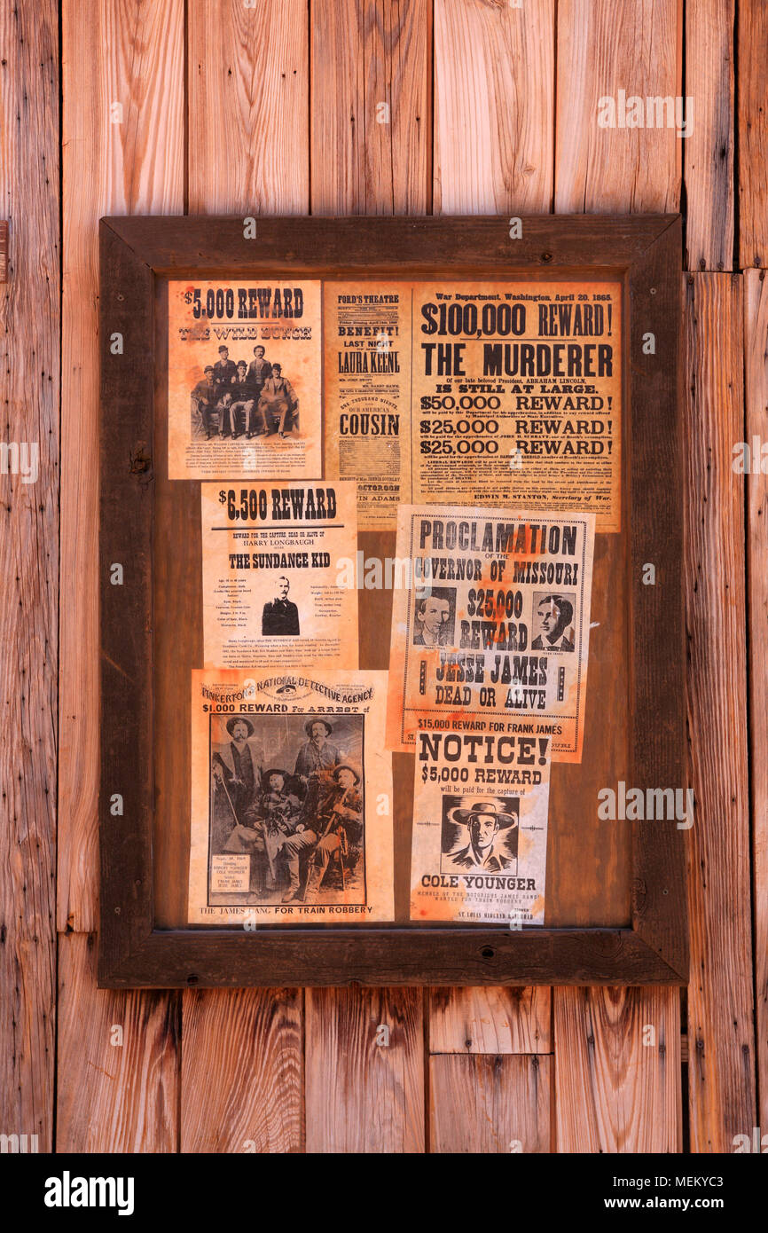 Wanted posters outside the Sheriff's office at the Old Tucson Film ...