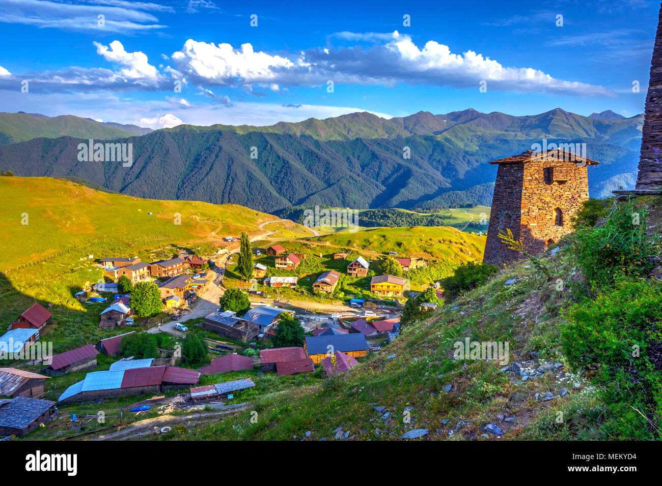 Old towers in Omalo, Tusheti national park, Georgia Stock Photo - Alamy