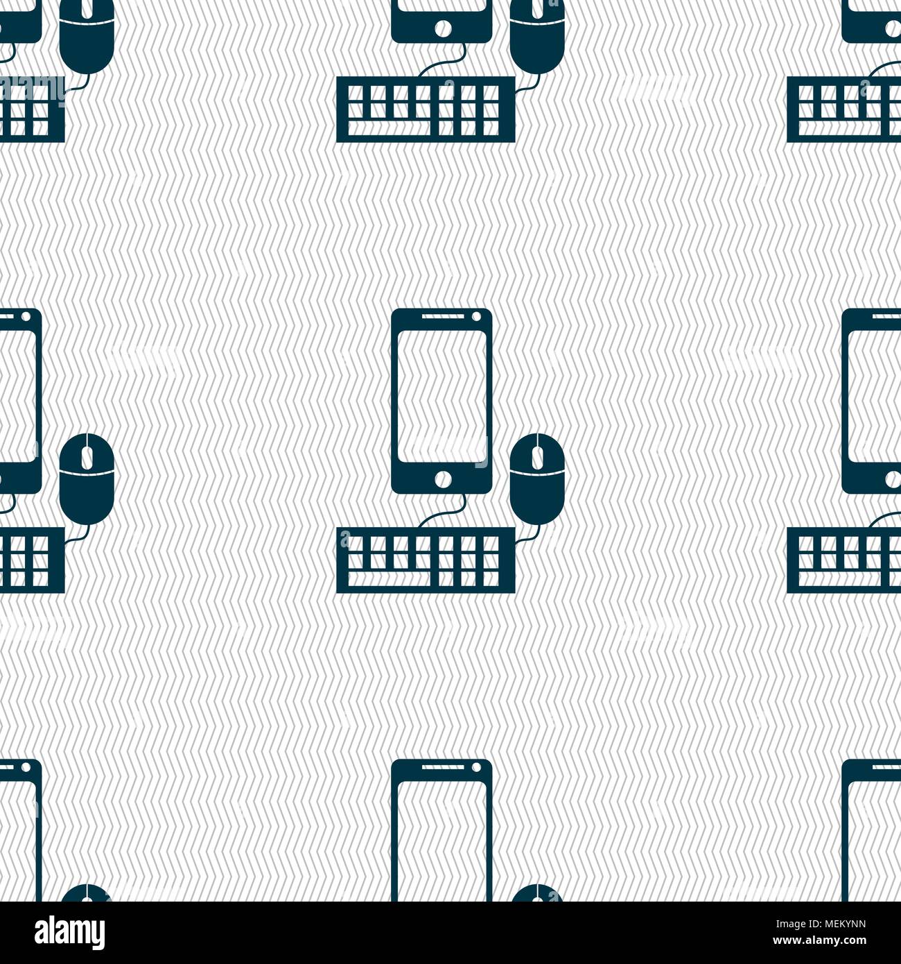 smartphone widescreen monitor, keyboard, mouse sign icon. Seamless abstract background with ...