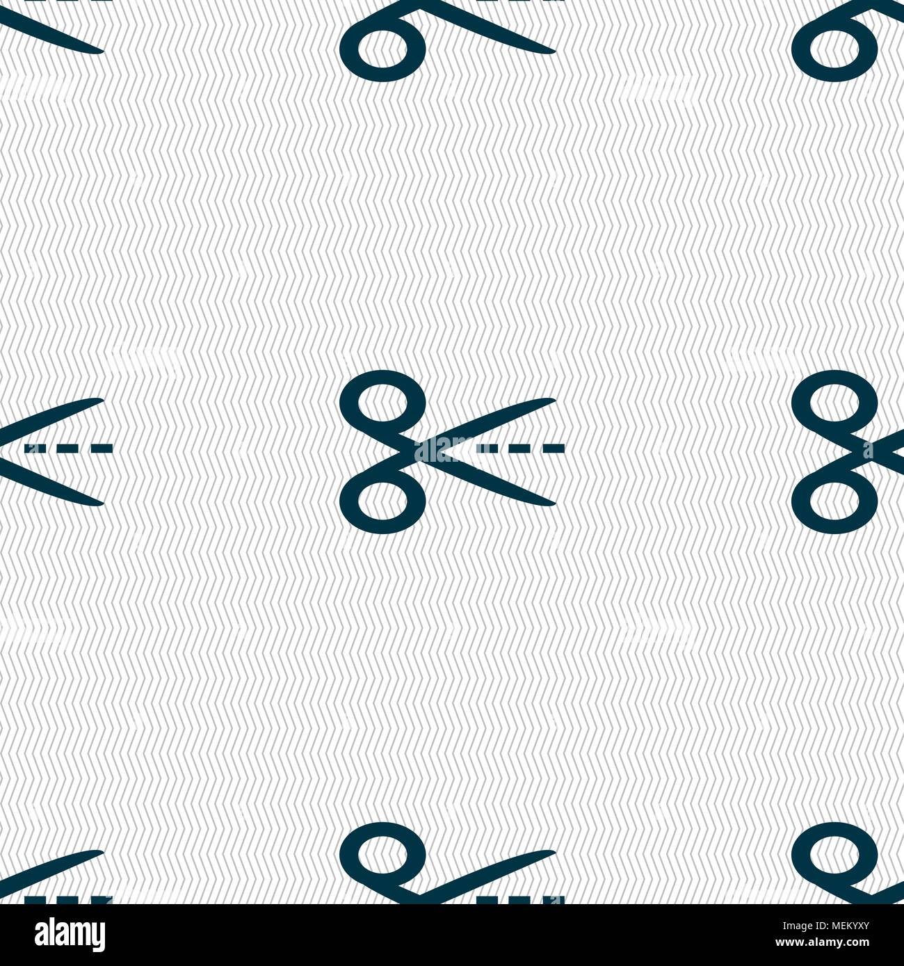 Scissors with cut dash dotted line sign icon. Tailor symbol. Seamless ...