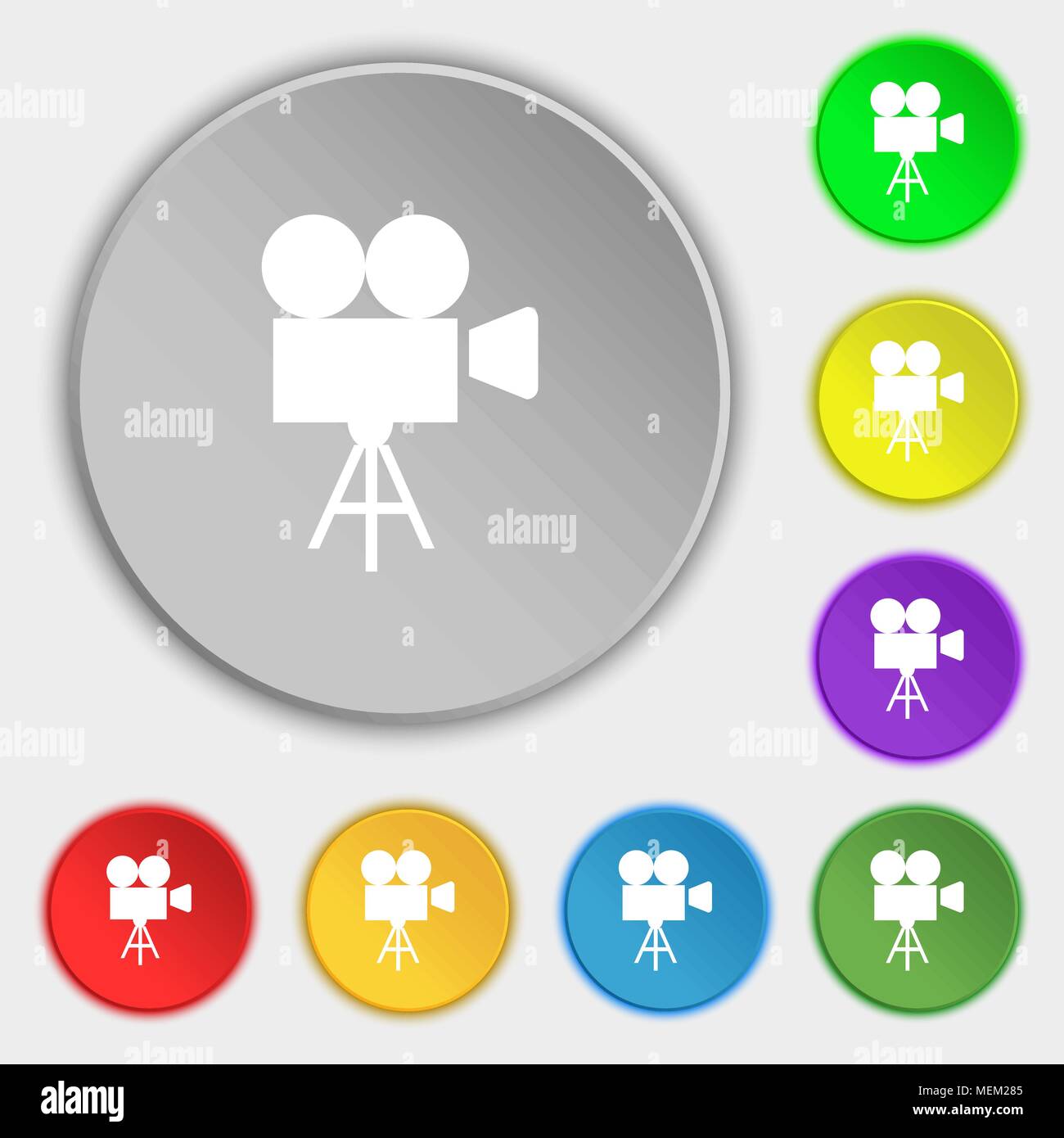 Video camera icon sign. Symbol on eight flat buttons. Vector ...