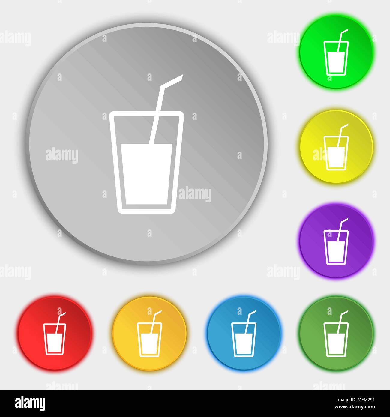 Soft drink icon sign. Symbol on eight flat buttons. Vector illustration ...