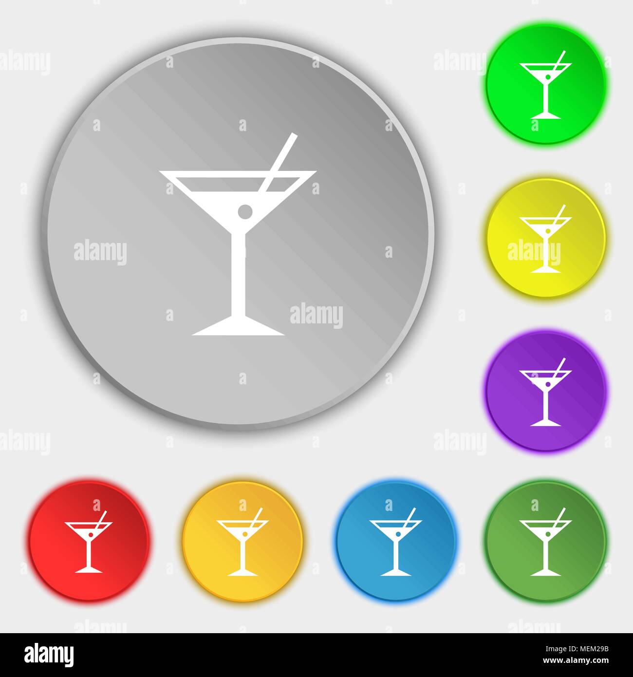 cocktail martini, Alcohol drink icon sign. Symbol on eight flat buttons ...