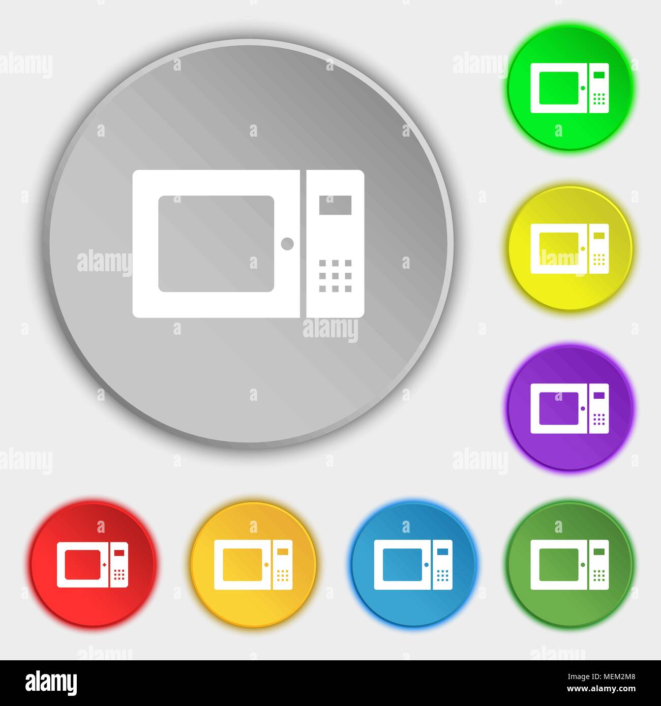 microwave icon sign. Symbol on eight flat buttons. Vector illustration ...