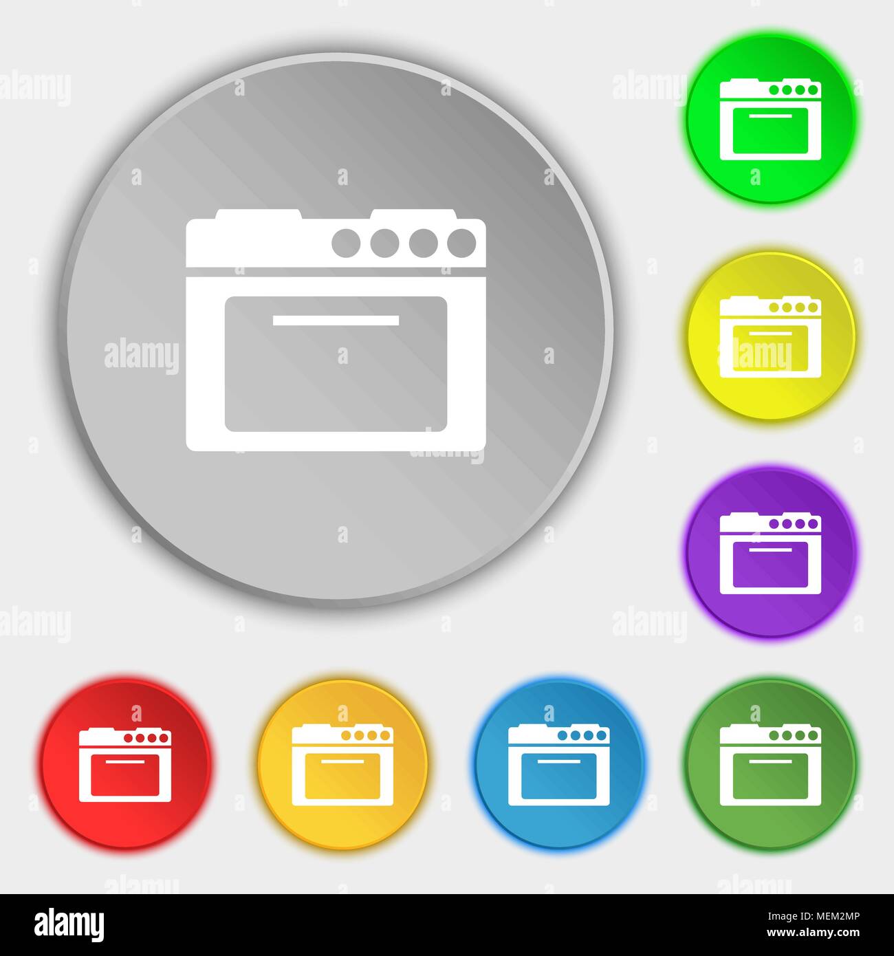 kitchen stove icon sign. Symbol on eight flat buttons. Vector ...