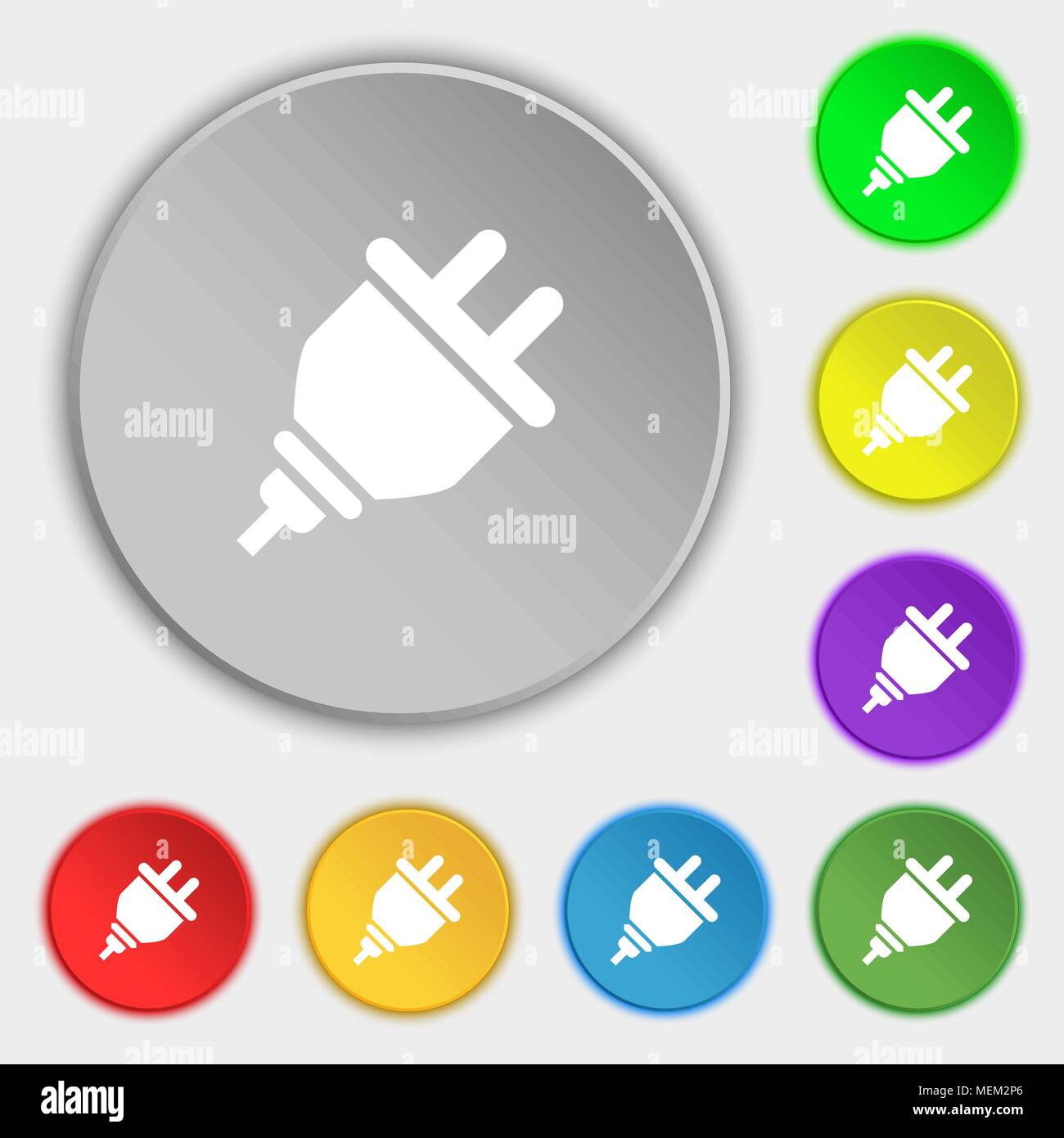 plug icon sign. Symbol on eight flat buttons. Vector illustration Stock ...