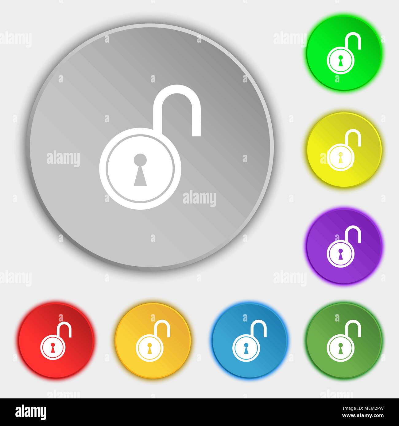 open lock icon sign. Symbol on eight flat buttons. Vector illustration ...