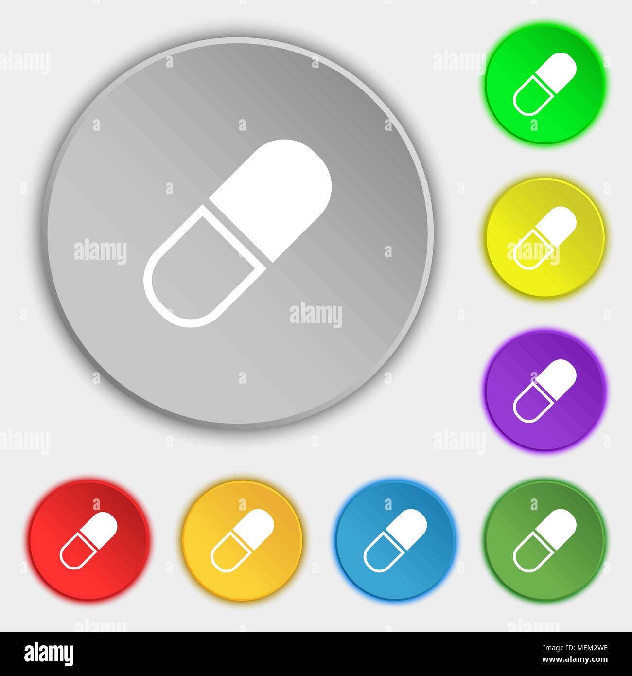 pill icon sign. Symbol on eight flat buttons. Vector illustration Stock ...