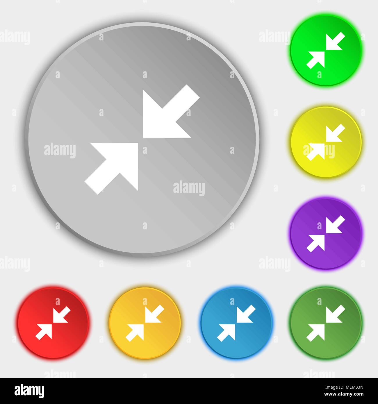 Exit full screen icon sign. Symbol on eight flat buttons. Vector ...