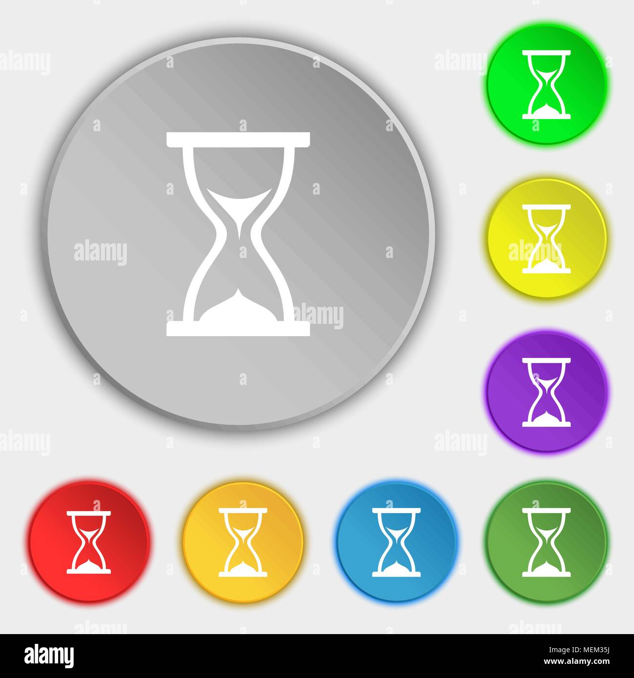 hourglass icon sign. Symbol on eight flat buttons. Vector illustration ...