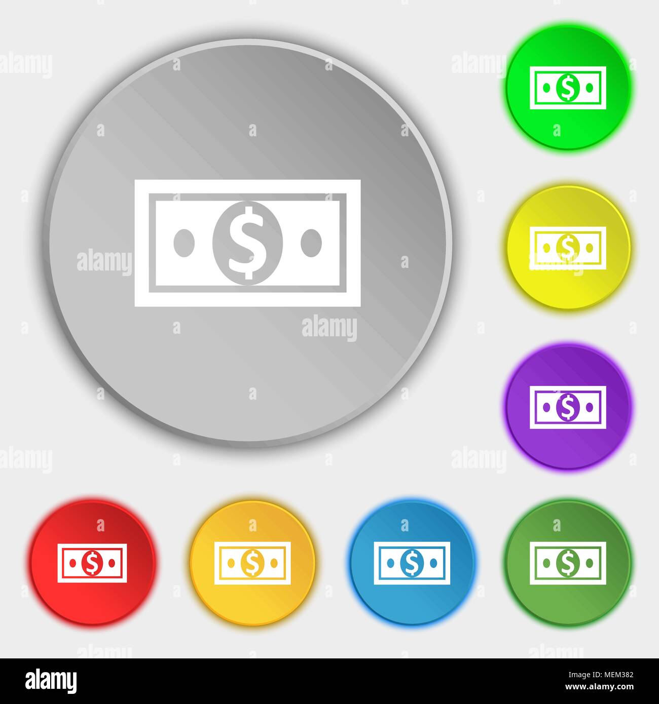 money, dollar icon sign. Symbol on eight flat buttons. Vector ...