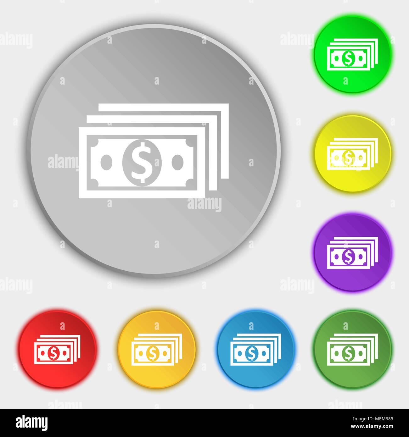 money, dollar icon sign. Symbol on eight flat buttons. Vector ...