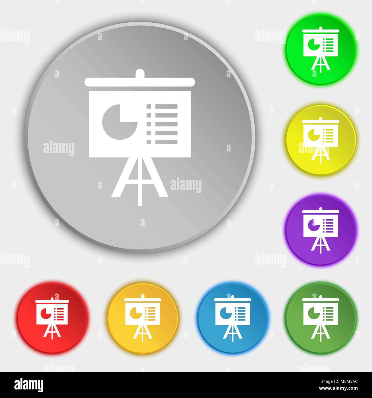 presentation board icon sign. Symbol on eight flat buttons. Vector ...