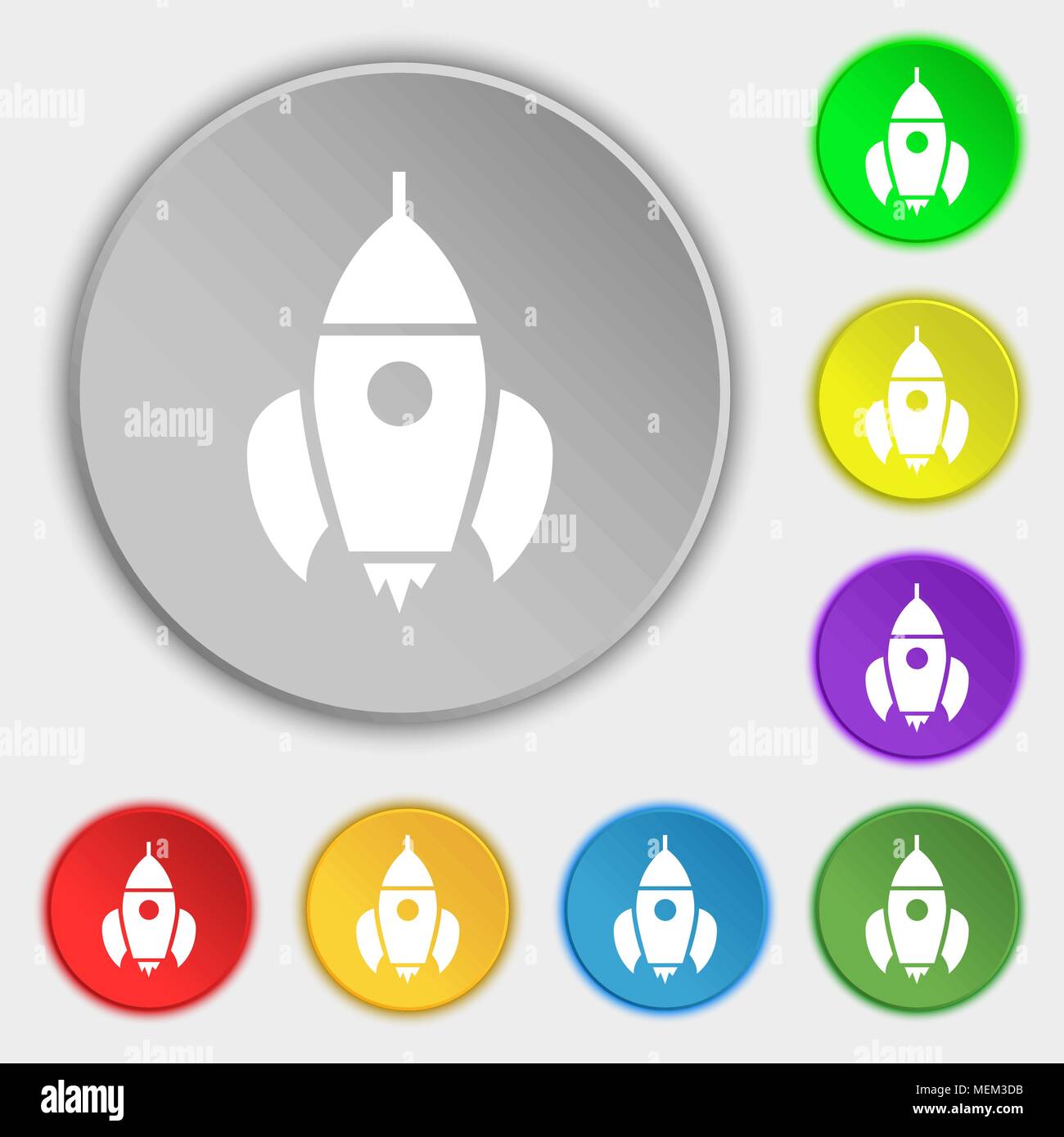 Rocket icon sign. Symbol on eight flat buttons. Vector illustration ...