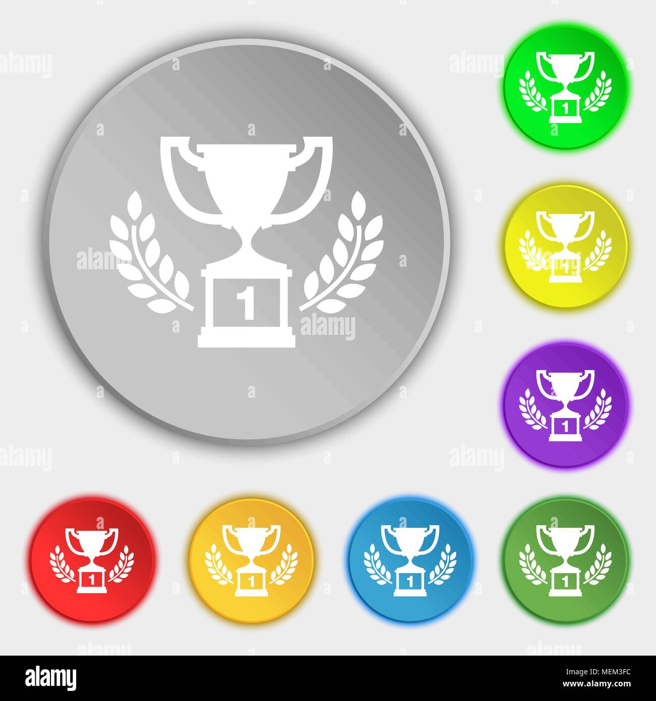 Champions cup, Trophy icon sign. Symbol on eight flat buttons. Vector ...