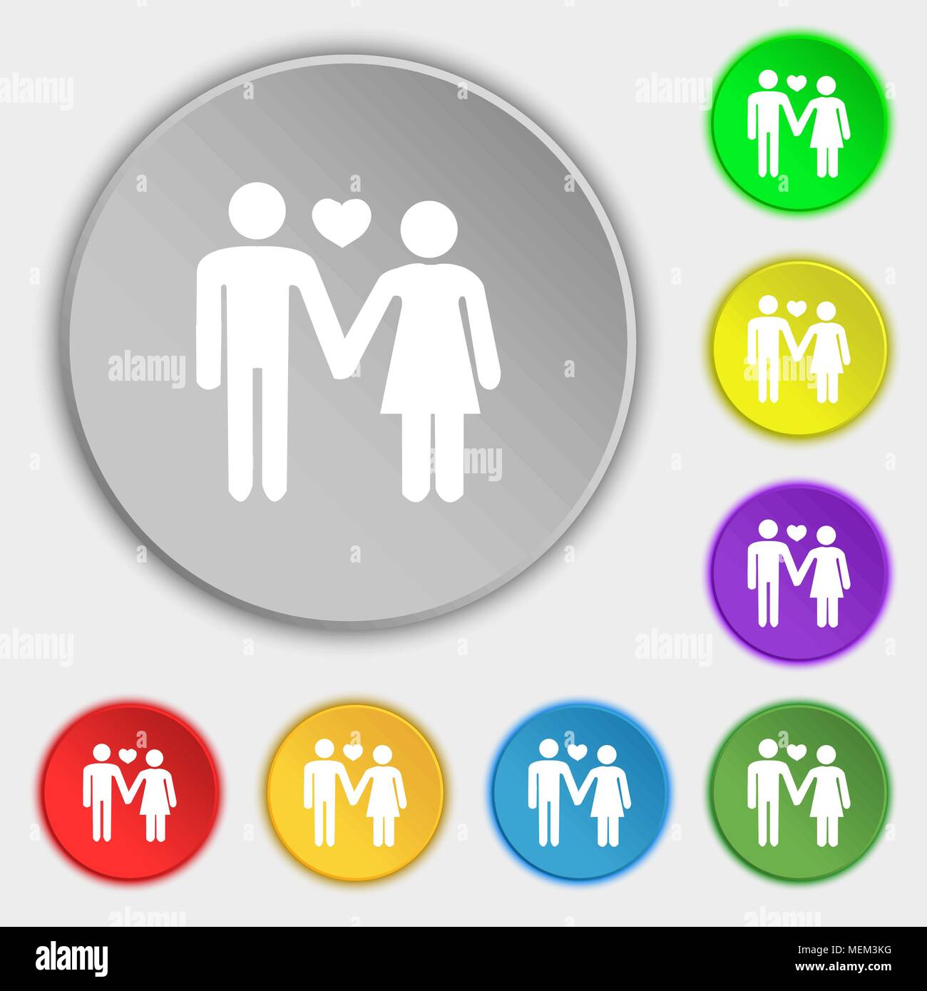 couple in love icon sign. Symbol on eight flat buttons. Vector ...