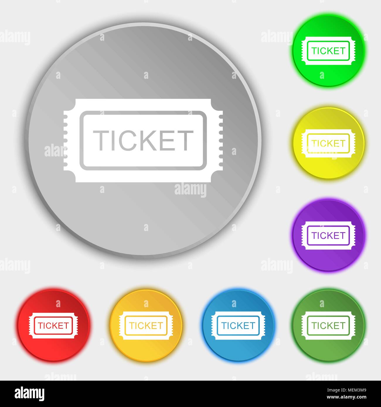 Ticket icon sign. Symbol on eight flat buttons. Vector illustration ...
