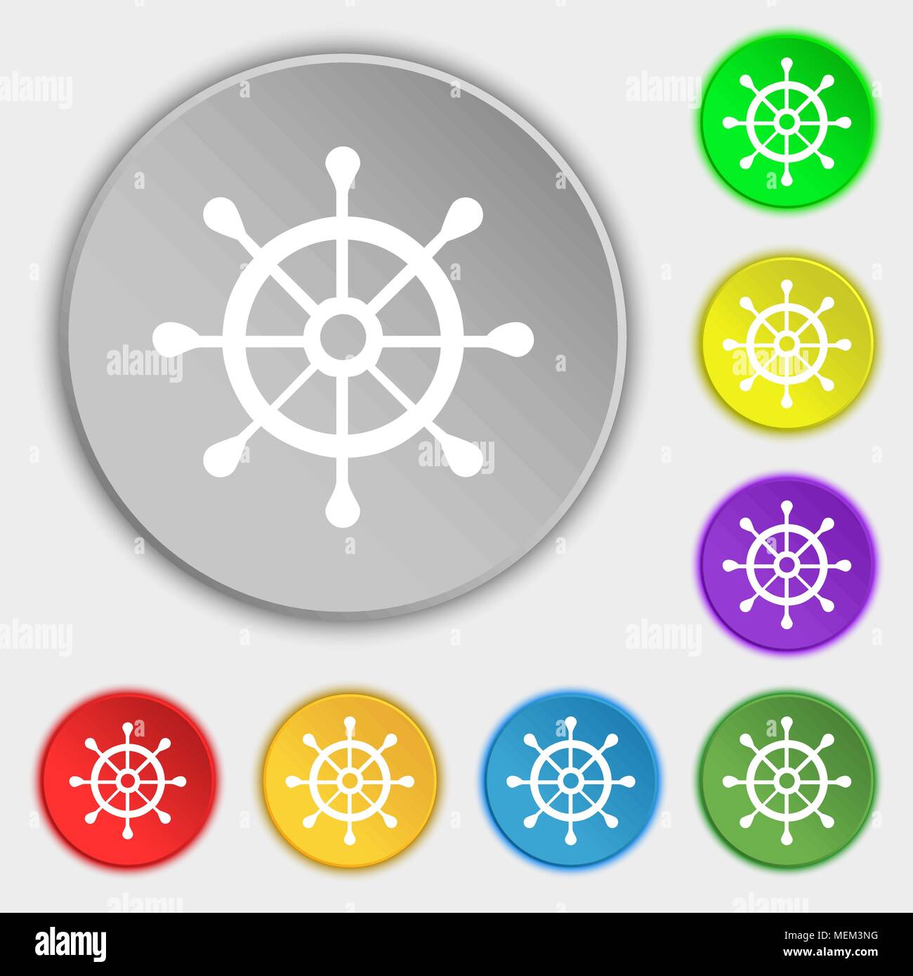 ship helm icon sign. Symbol on eight flat buttons. Vector illustration ...