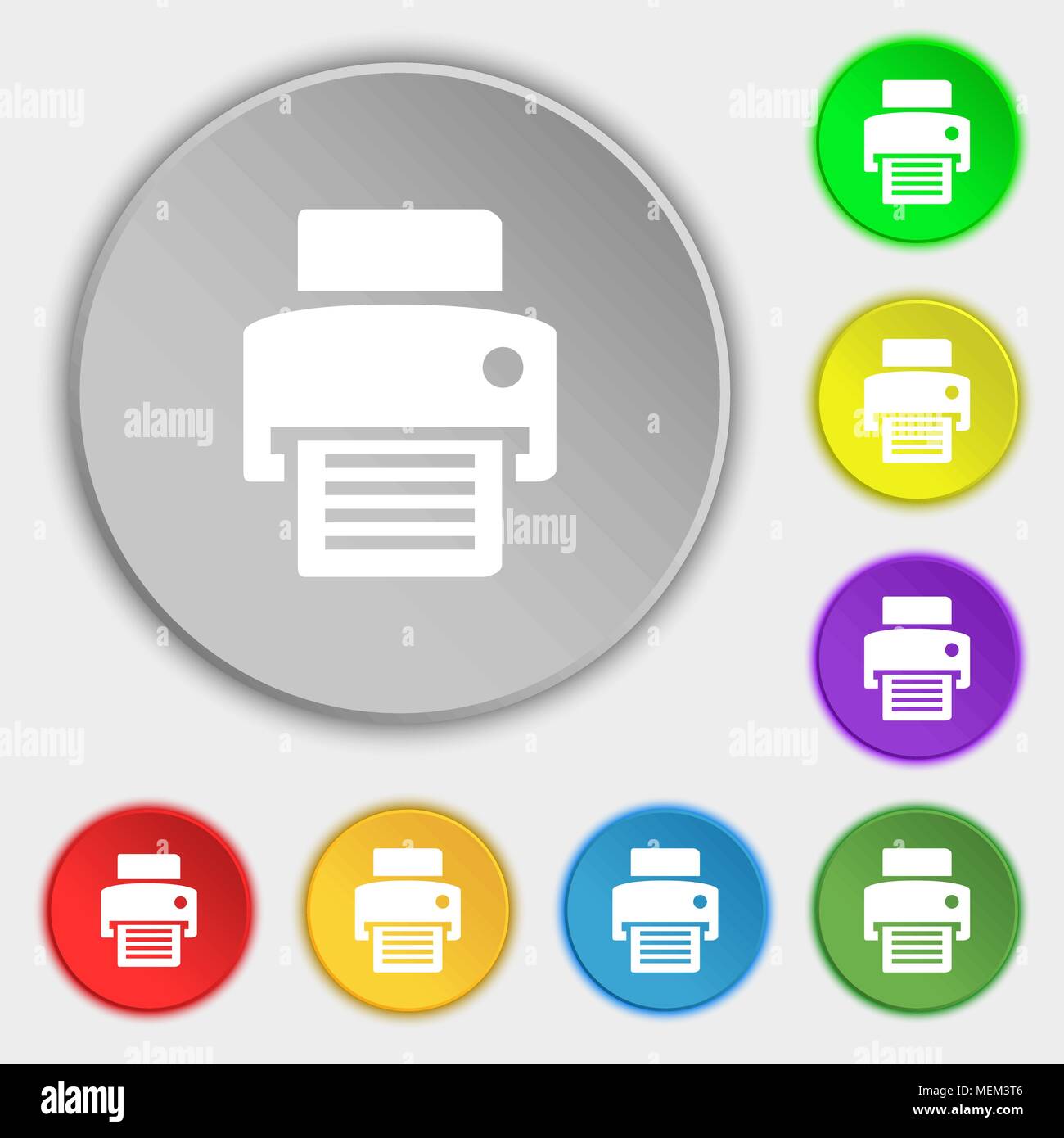 fax, printer icon sign. Symbol on eight flat buttons. Vector ...