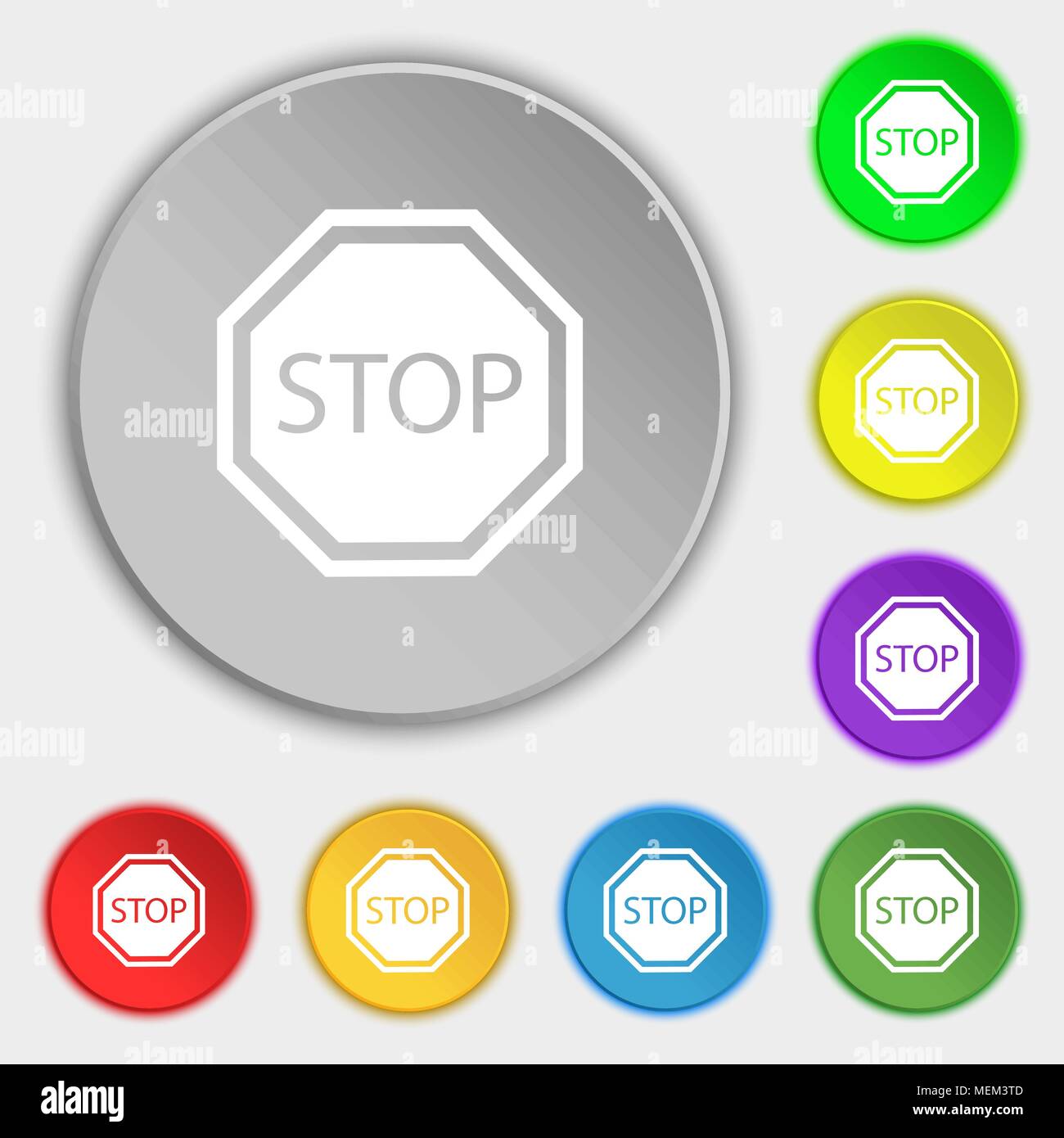 Stop icon sign. Symbol on eight flat buttons. Vector illustration Stock ...