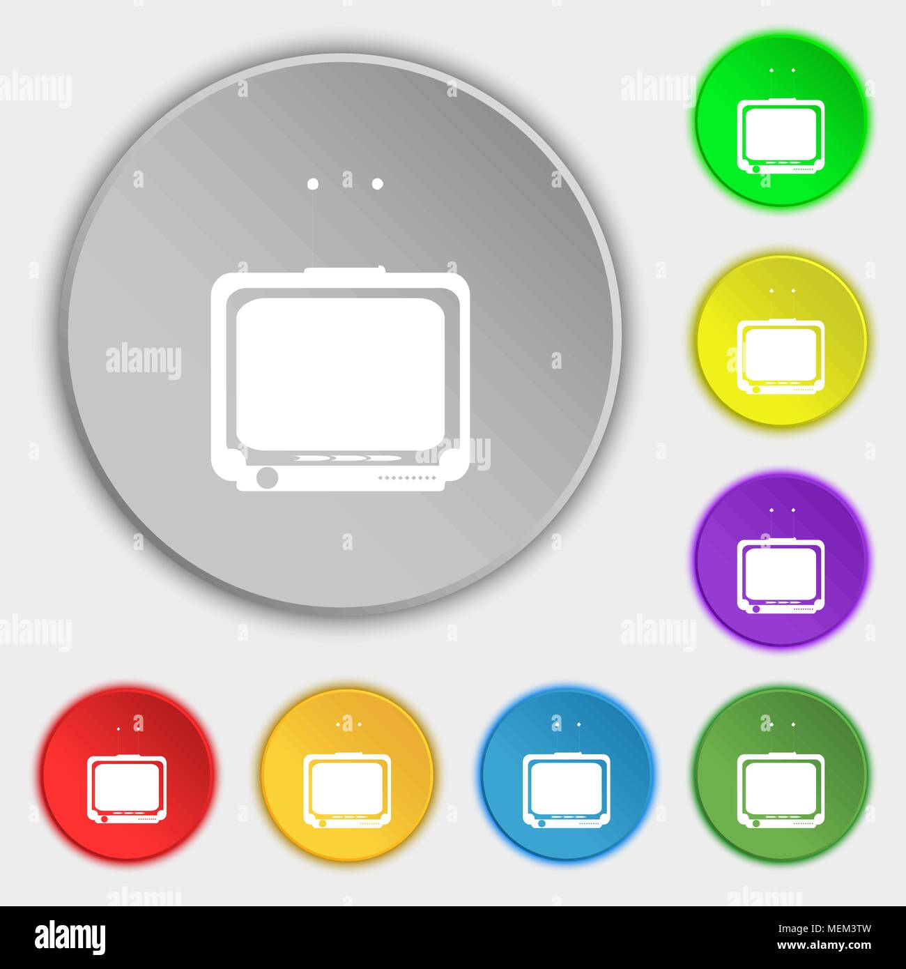 TV icon sign. Symbol on eight flat buttons. Vector illustration Stock ...
