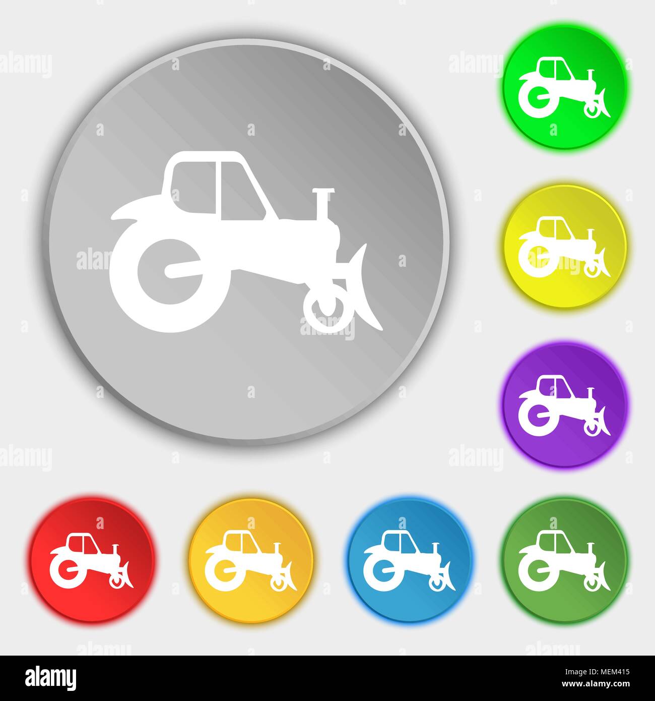 Tractor icon sign. Symbol on eight flat buttons. Vector illustration ...