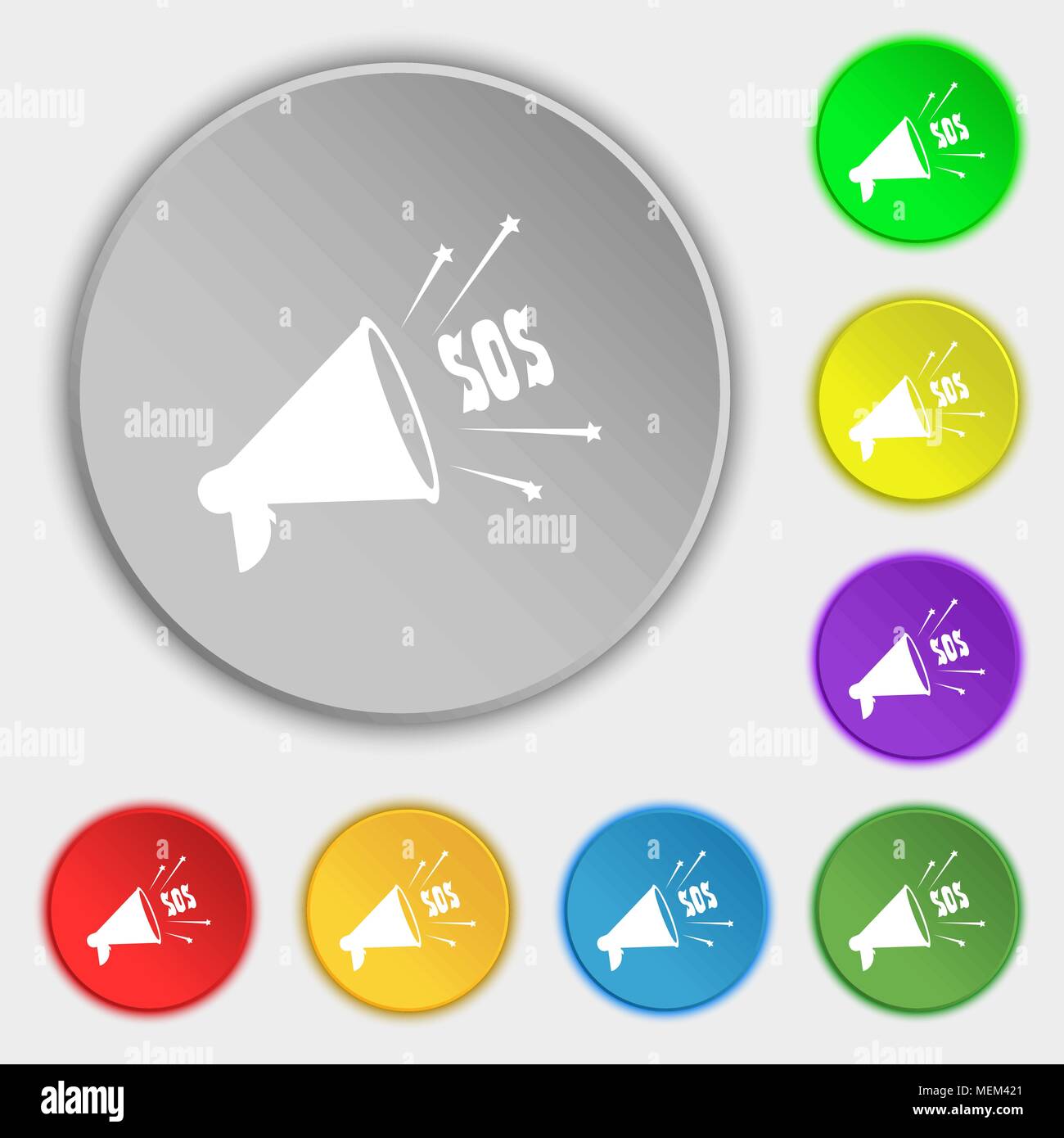 sos web speaker icon sign. Symbol on eight flat buttons. Vector ...