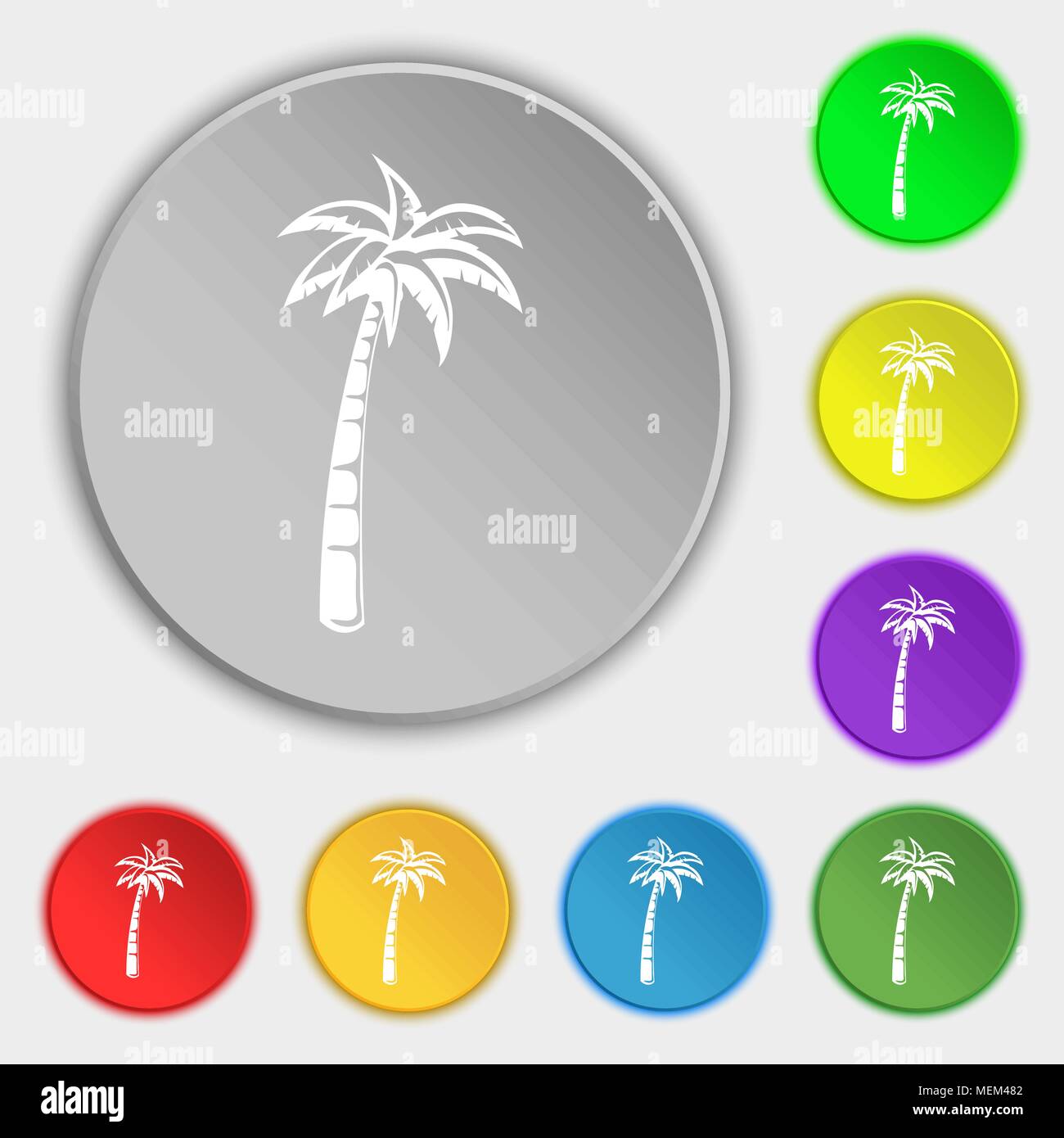 Palm icon sign. Symbol on eight flat buttons. Vector illustration Stock ...