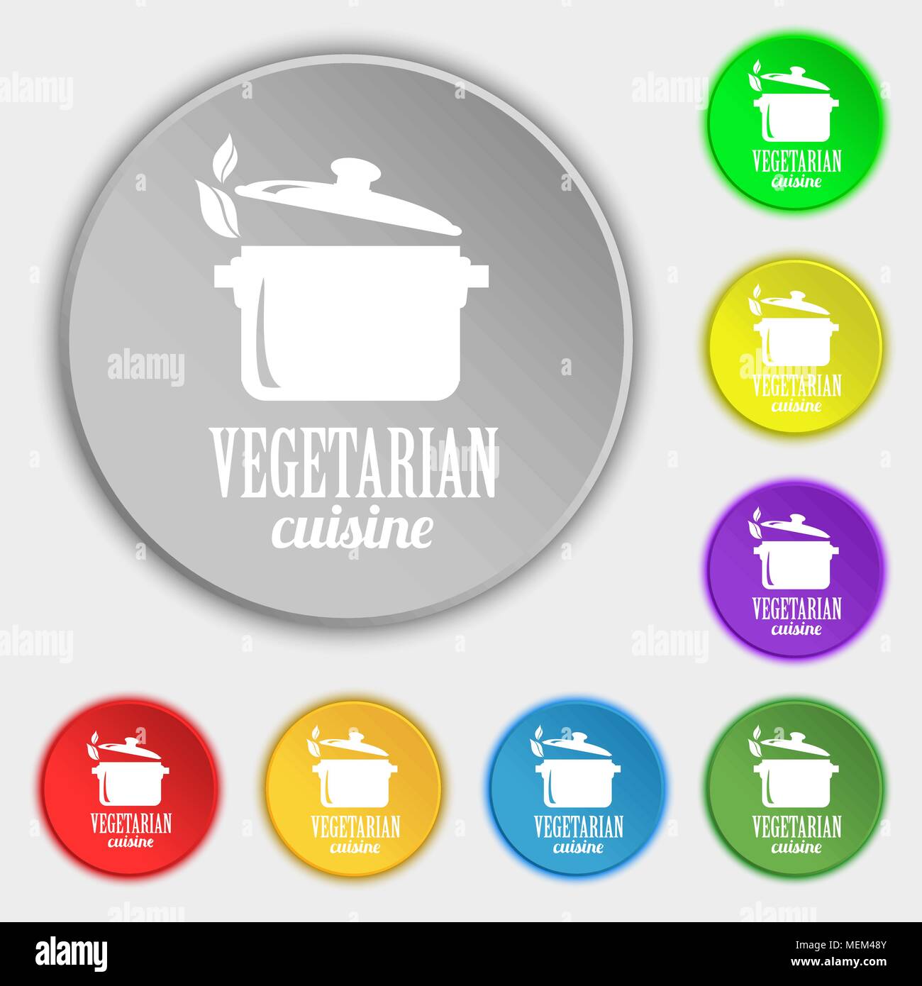 vegetarian cuisine icon sign. Symbol on eight flat buttons. Vector ...