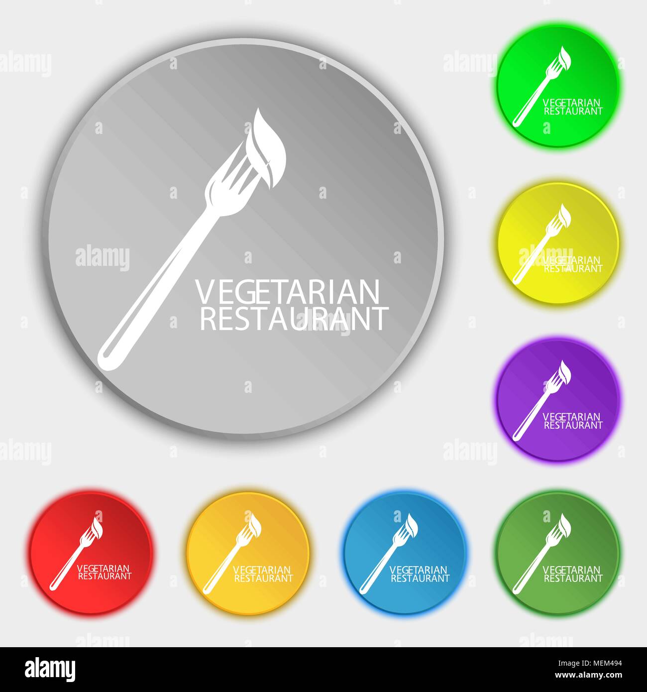 vegetarian restaurant icon sign. Symbol on eight flat buttons. Vector ...
