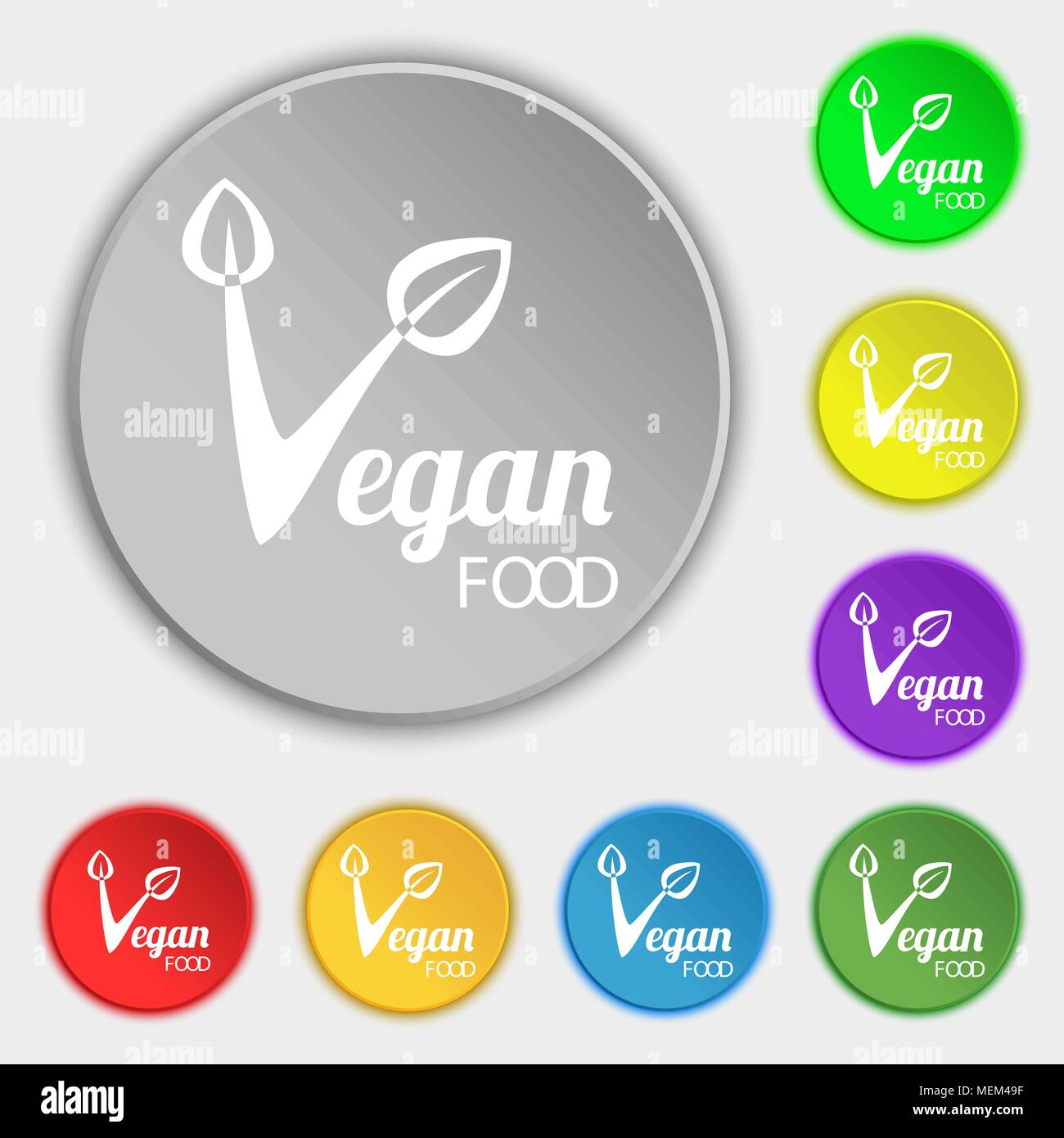 Vegan food graphic design icon sign. Symbol on eight flat buttons ...
