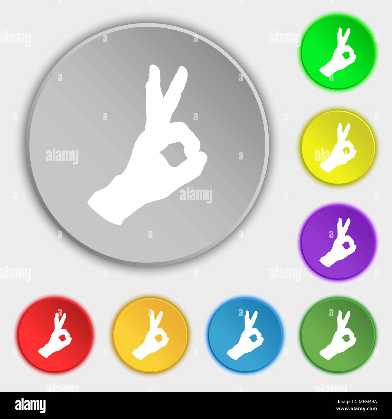 Gesture ok icon sign. Symbol on eight flat buttons. Vector illustration ...