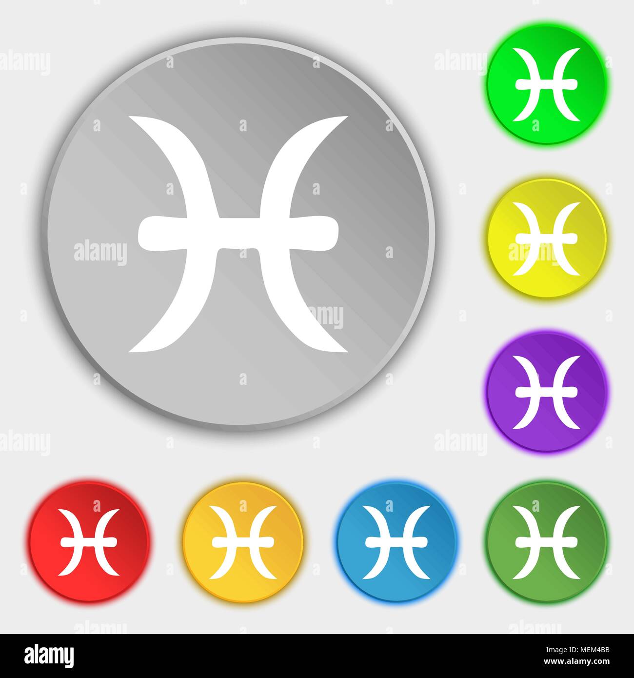 Pisces zodiac sign icon sign. Symbol on eight flat buttons. Vector ...
