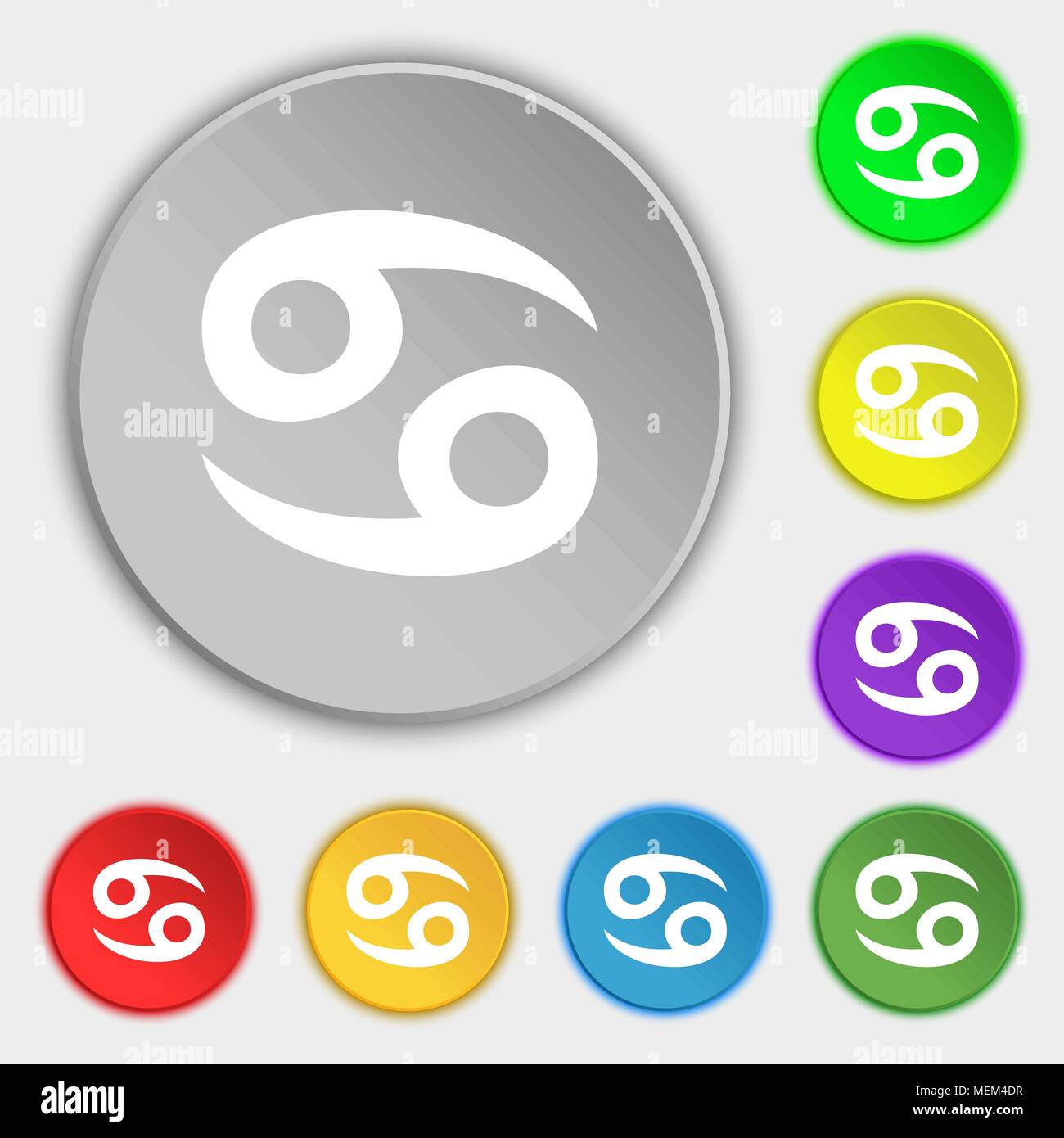 zodiac Cancer icon sign. Symbol on eight flat buttons. Vector ...