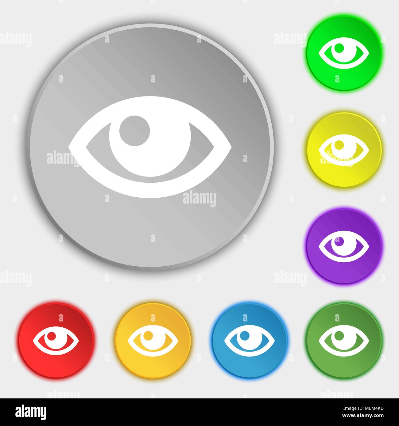 Eye icon sign. Symbol on eight flat buttons. Vector illustration Stock ...