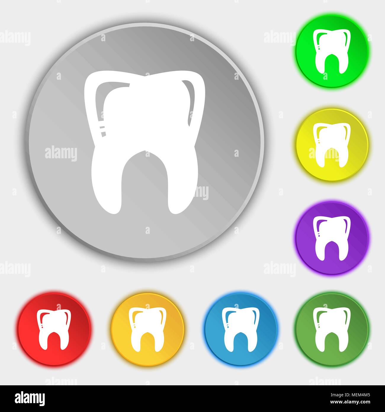 Tooth icon sign. Symbol on eight flat buttons. Vector illustration ...