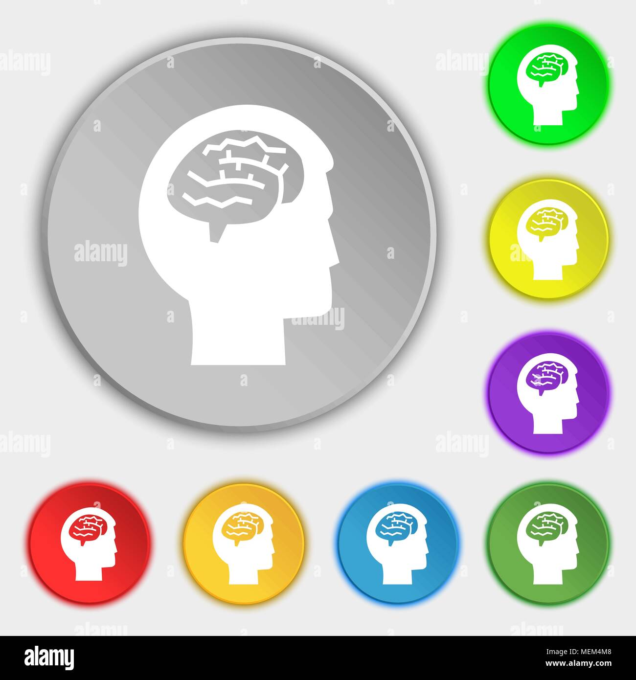 Brain icon sign. Symbol on eight flat buttons. Vector illustration ...