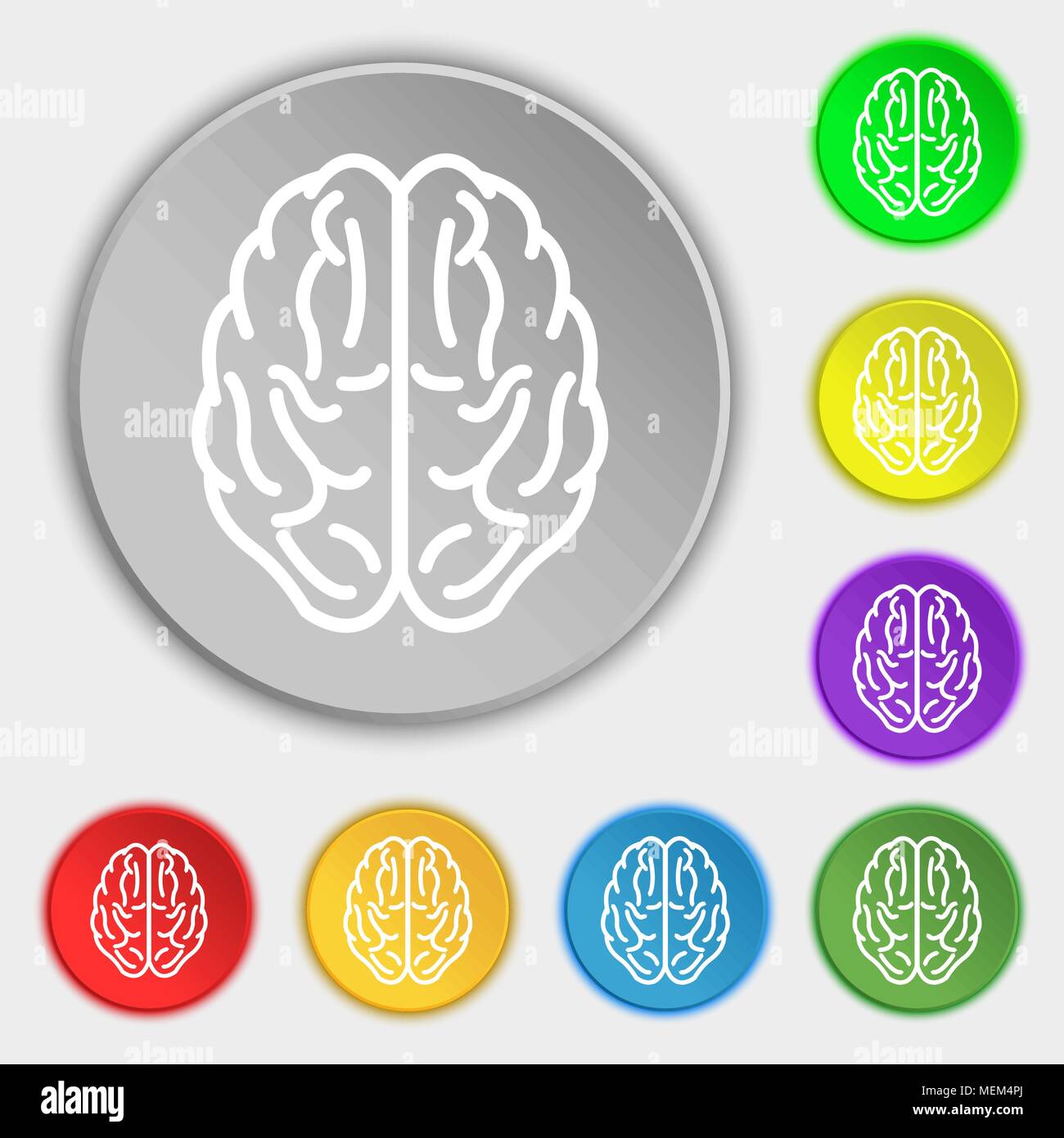 Brain icon sign. Symbol on eight flat buttons. Vector illustration ...