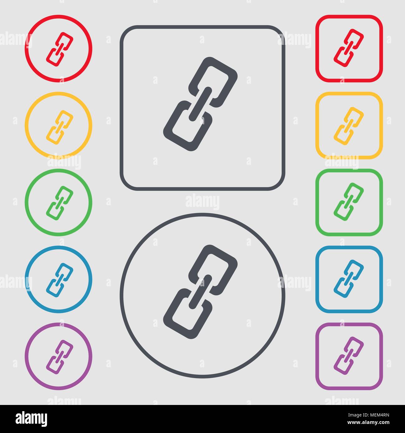 link icon sign. symbol on the Round and square buttons with frame ...
